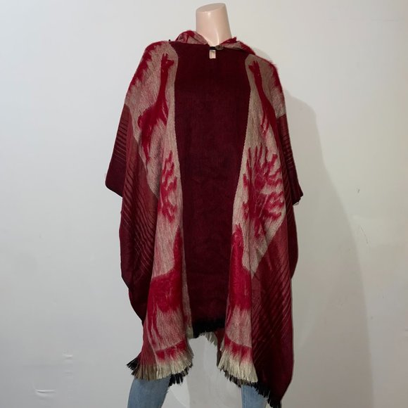 Native Textil | Sweaters | Native Textil Red Multi Hooded Poncho Os ...